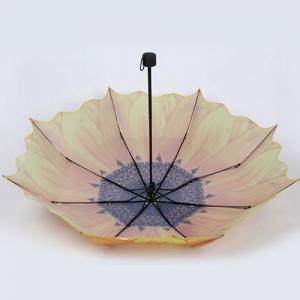 Yellow Sunflower Compact Folding Umbrella For UV / Rain Protection ...