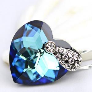 Blue Heart Shape Faux Crystal Pendant Chain Necklace [grxjy5100271] on ...