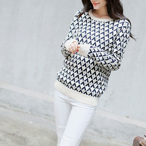 Leisure Pop Style Diamond Check Mixing Color Sweatshirt [grxjy560645 ...
