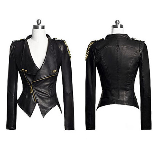 Rivets Chains Short Tunic Biker Jacket Coat With Shoulder Epaulets ...