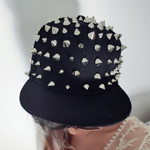 Unisex Spiked Rivets Black Peak Cap Hat Casquette [grxjy51800001] on Luulla
