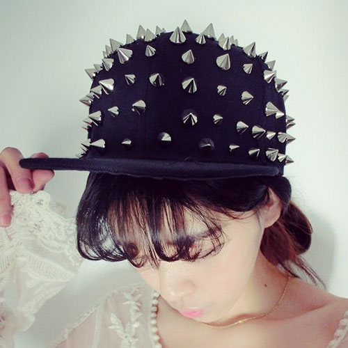 Unisex Spiked Rivets Black Peak Cap Hat Casquette [grxjy51800001] on Luulla