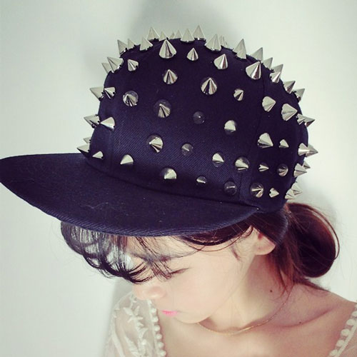Unisex Spiked Rivets Black Peak Cap Hat Casquette [grxjy51800001] on Luulla