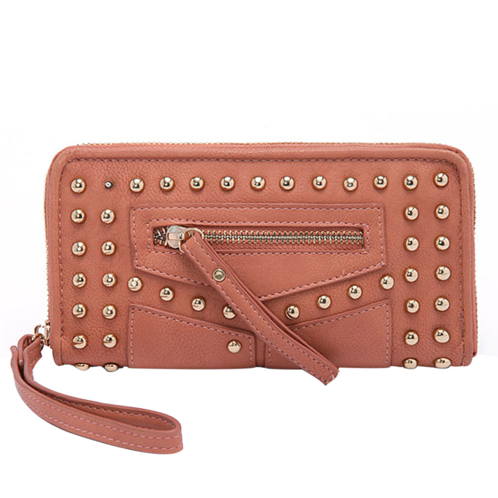 Fashion Round Rivets Zipper Long Wallet With Removable Strap ...