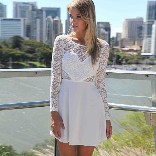 Sexy Backless Bowknot Lace Spliced Long Sleeved Dress [grxjy561868] On