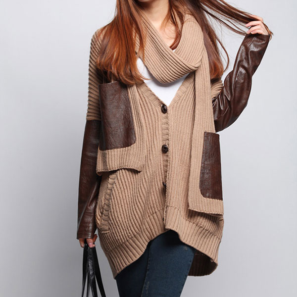 Punk Stylish Chic Cool Patch Knit Cardigan With Scarf [grxjy560530] on ...