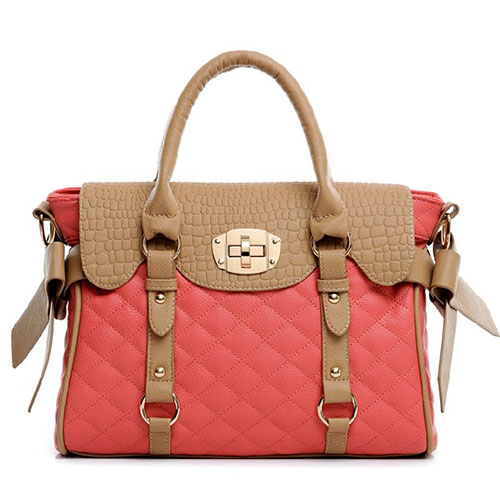 Sweet Chic Bowknot Mixing Color Diamond Check Emboss Handbag Tote ...