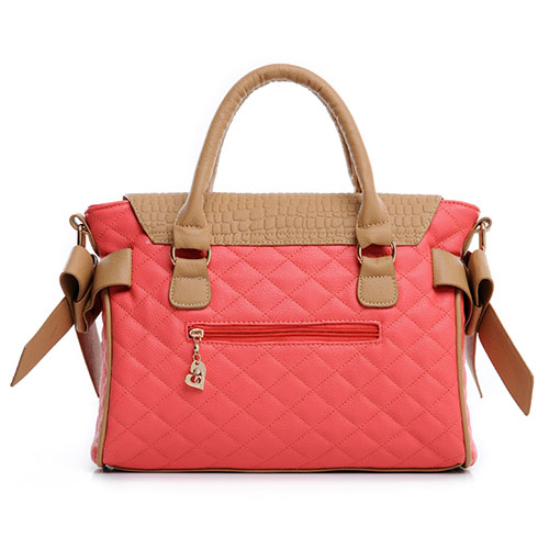 Sweet Chic Bowknot Mixing Color Diamond Check Emboss Handbag Tote ...
