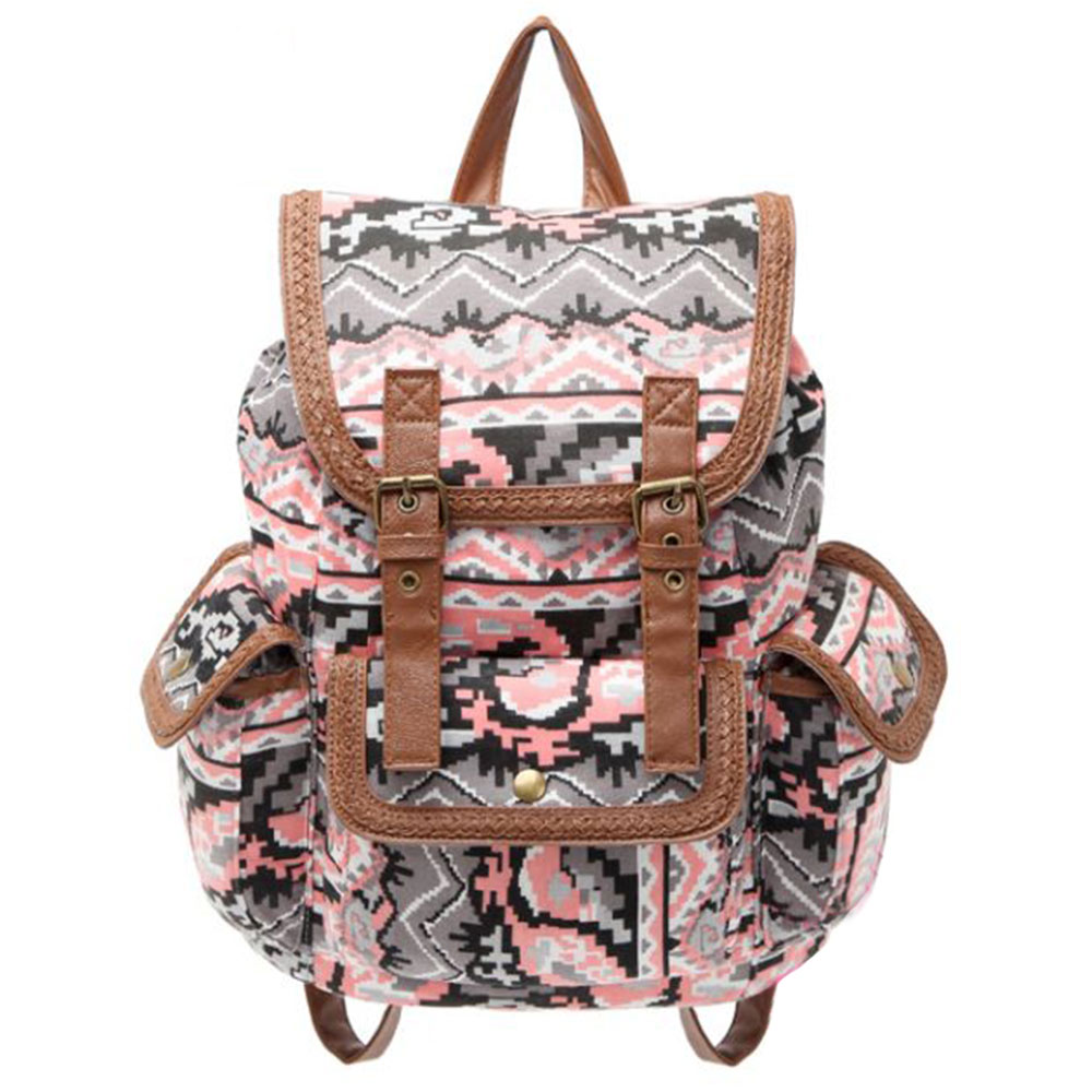 Fashion Printed Buckle Drawstring Backpack School Shoulder Bag ...