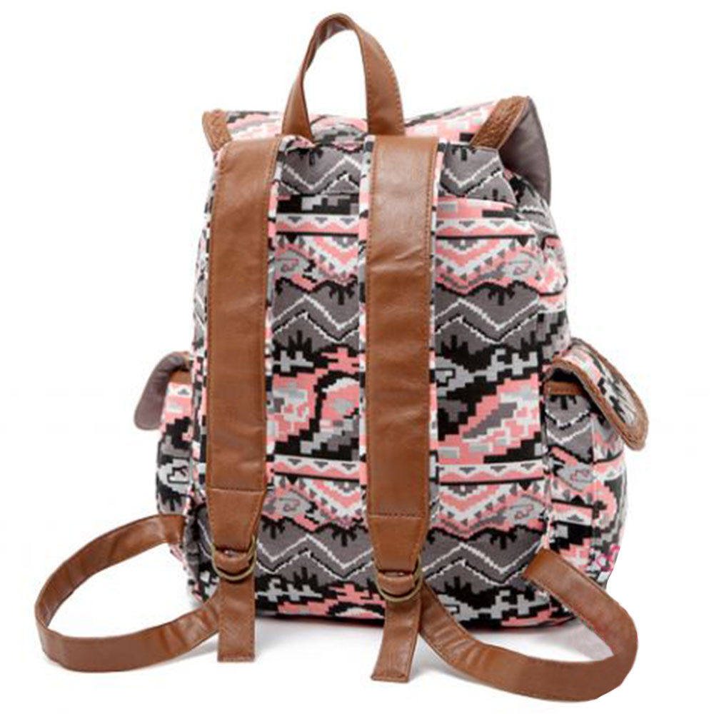 Fashion Printed Buckle Drawstring Backpack School Shoulder Bag ...