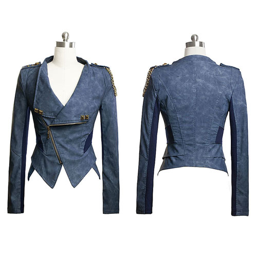 Rivets Chains Short Tunic Biker Jacket Coat With Shoulder Epaulets ...