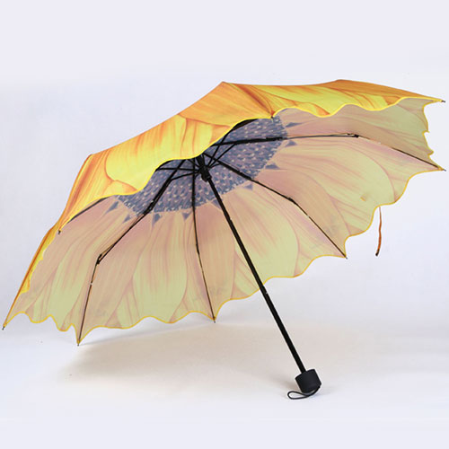Yellow Sunflower Compact Folding Umbrella For UV / Rain Protection ...
