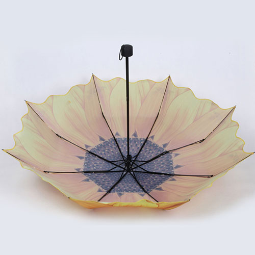 Yellow Sunflower Compact Folding Umbrella For UV / Rain Protection ...