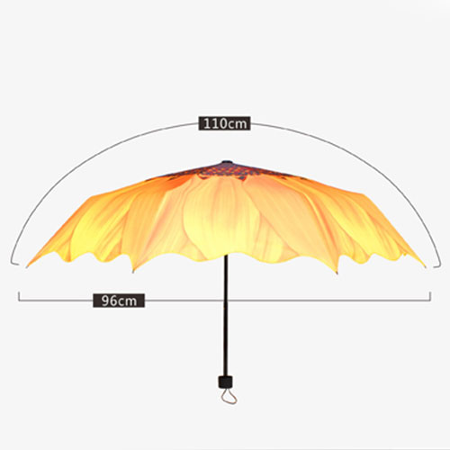 Yellow Sunflower Compact Folding Umbrella For UV / Rain Protection ...