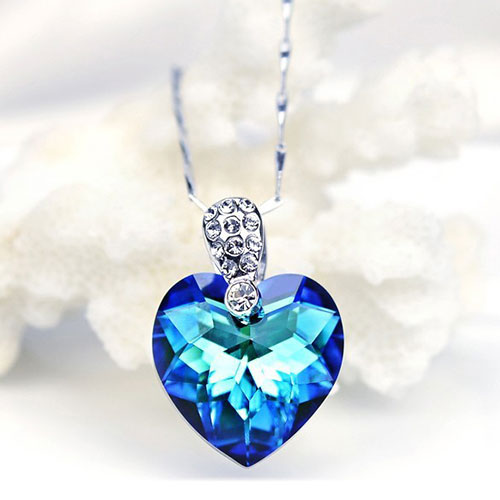 Blue Heart Shape Faux Crystal Pendant Chain Necklace [grxjy5100271] on ...