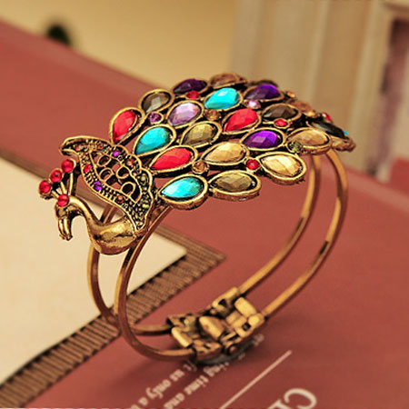 Boho Mixed Color Rhinestone Peacock Bangle Bracelet [grxjy51201200] on Luulla