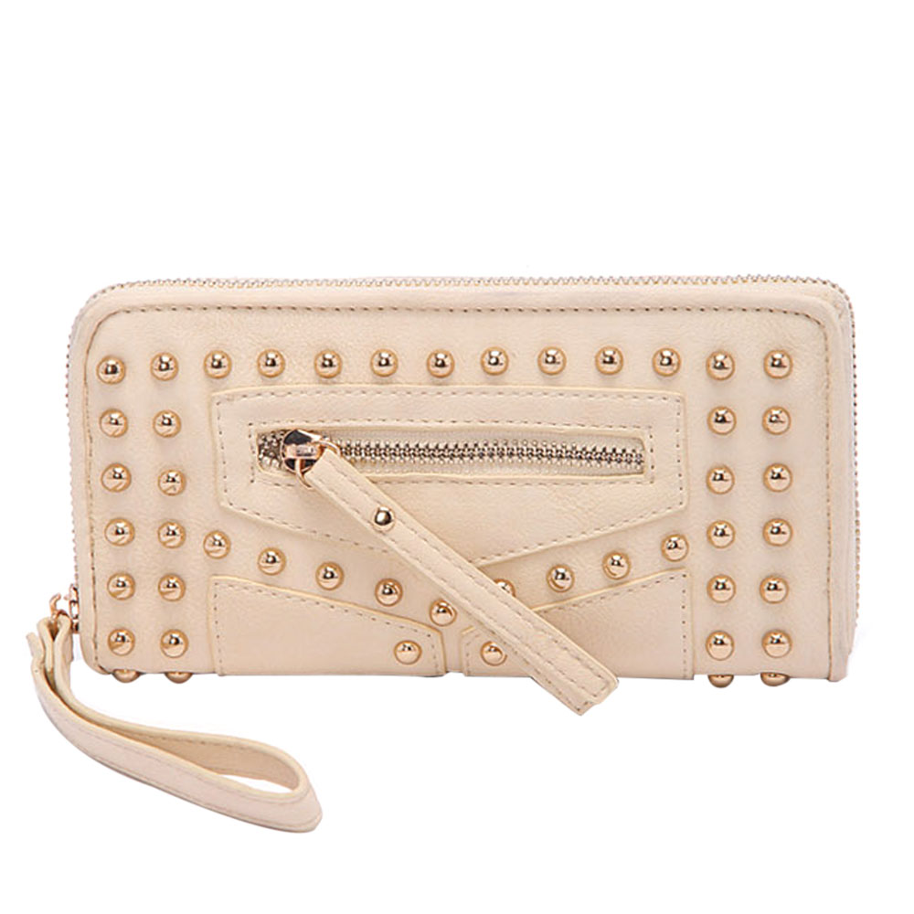 Fashion Round Rivets Zipper Long Wallet With Removable Strap ...