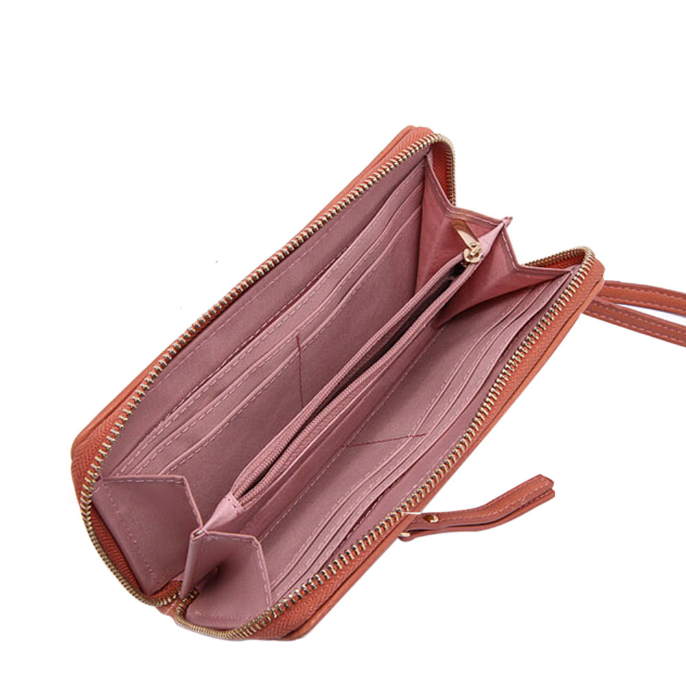 Fashion Round Rivets Zipper Long Wallet With Removable Strap ...